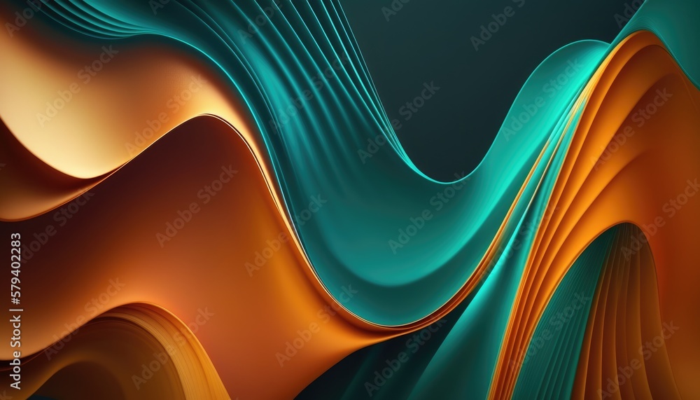 3D Abstract orange and teal color wave Background, AI generated Stock ...