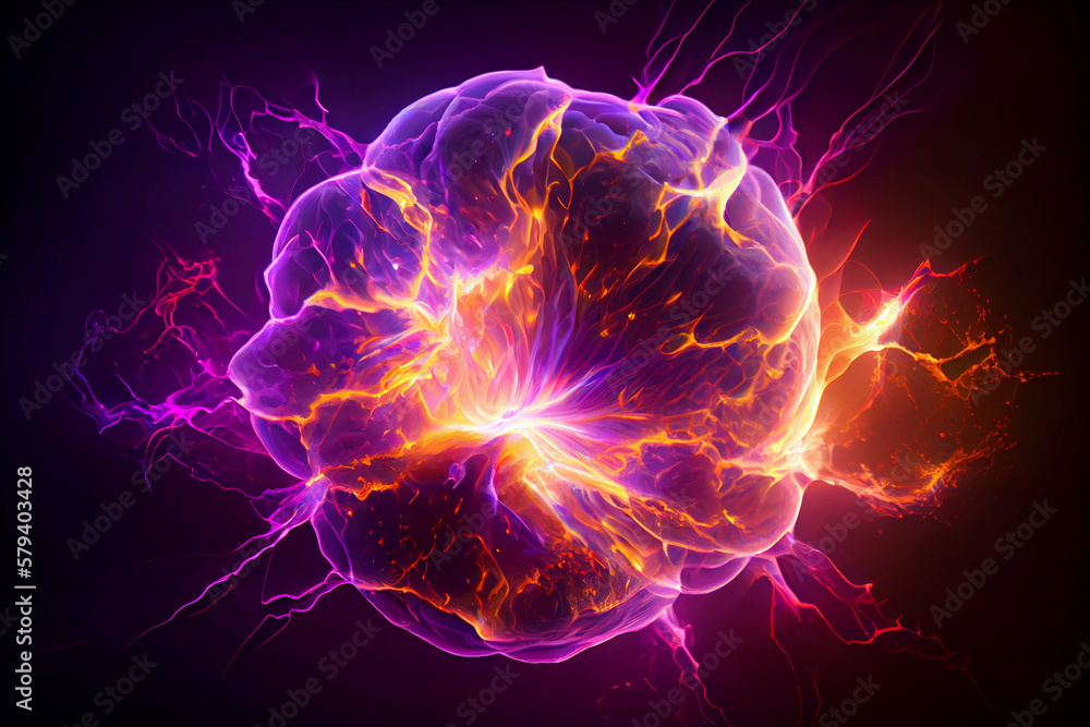 Abstract core plasma flux blast of energy, light, smoke, sparks, and ...