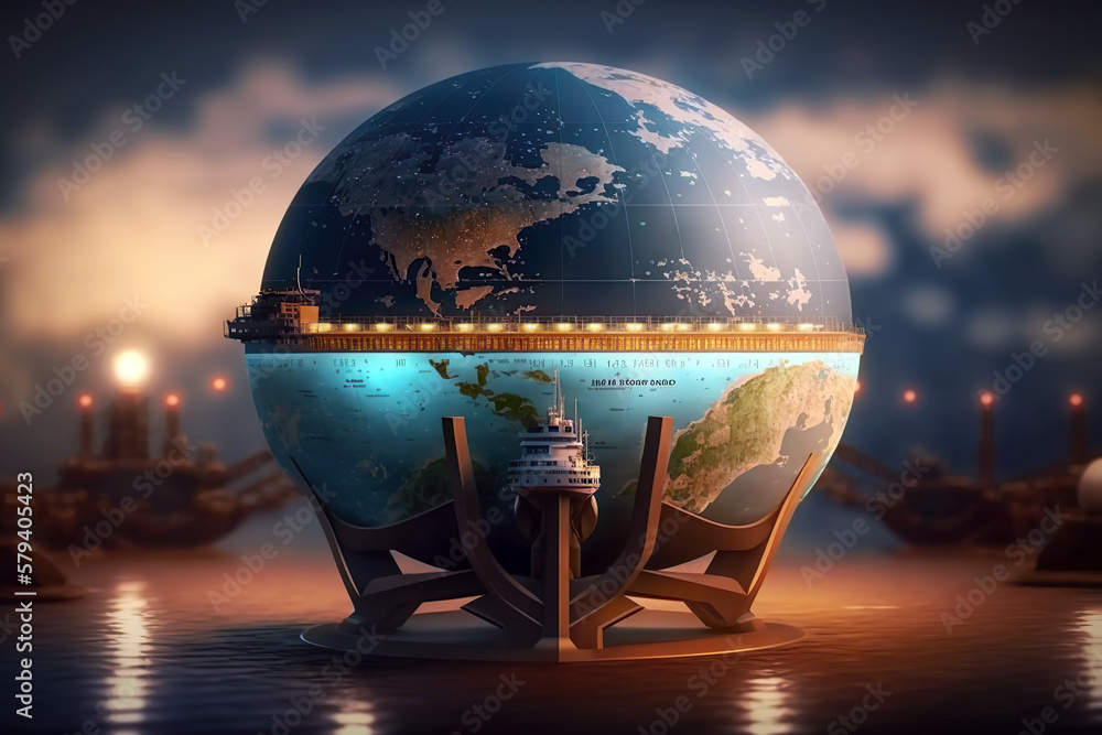 World globe in a style reminiscent of a futuristic ship. An essential ...