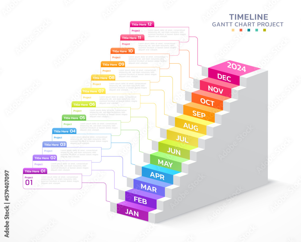 timeline gantt chart staircase infographic steps template background ...