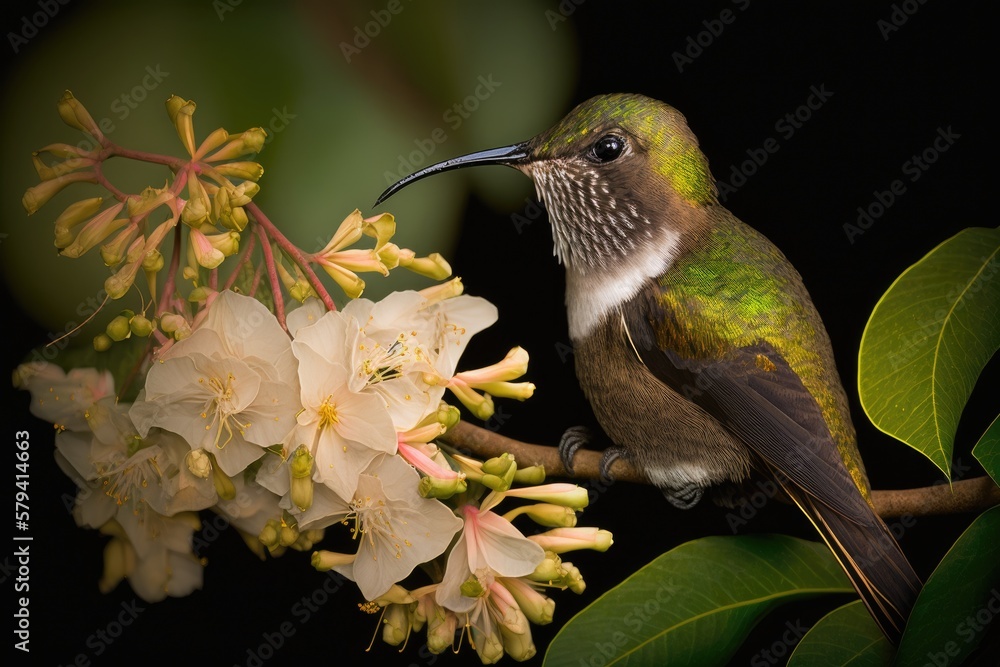 Photograph of a female Black throated Mango hummingbird, Anthracothorax ...