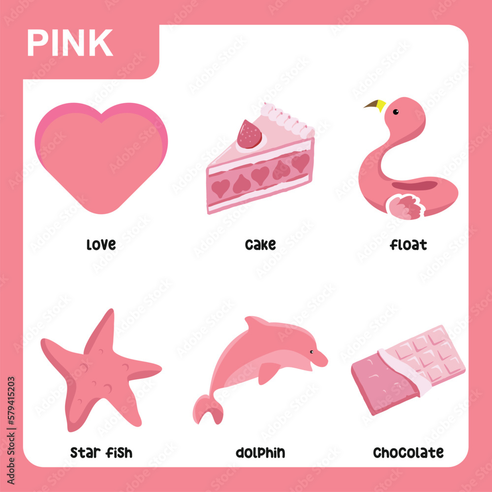 Learning the color pink for children. Ready to print educational poster ...