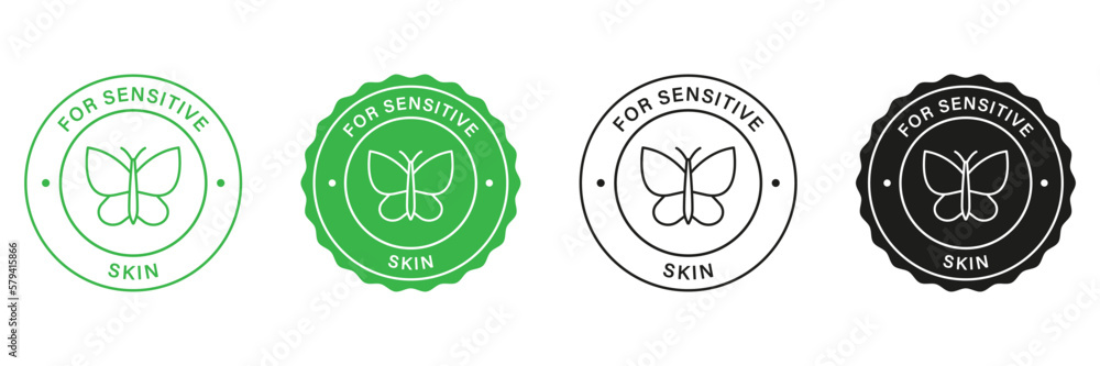 Dermatology Stamps Set For Sensitive Skin. Cosmetic Green and Black ...