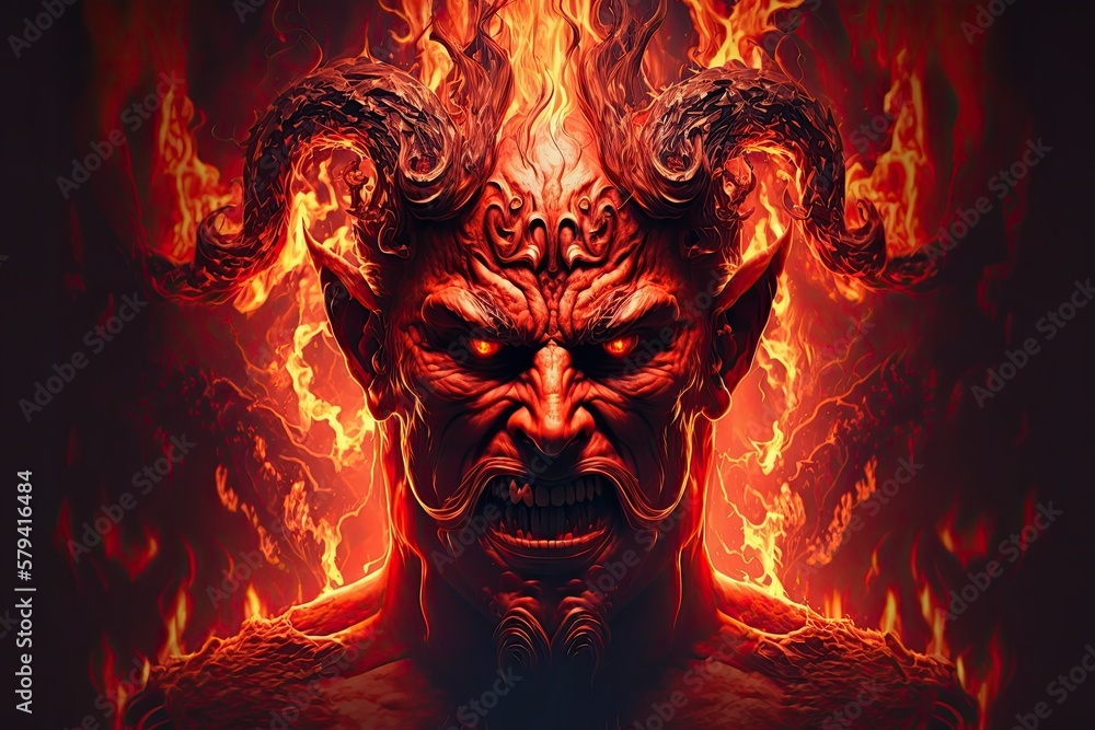 Incendiary demon of fire. Illustration of a diabolical demon on fire ...