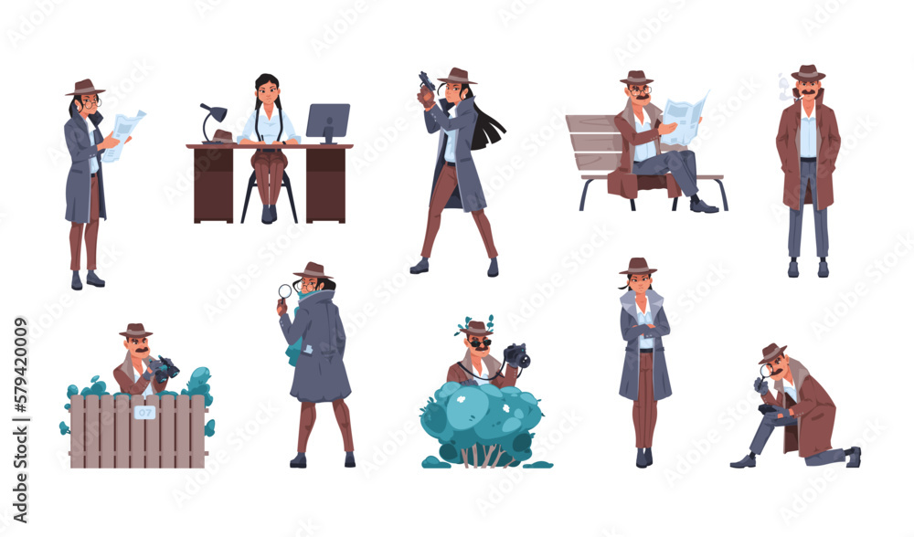 Man and woman detective. Cartoon private inspector characters ...