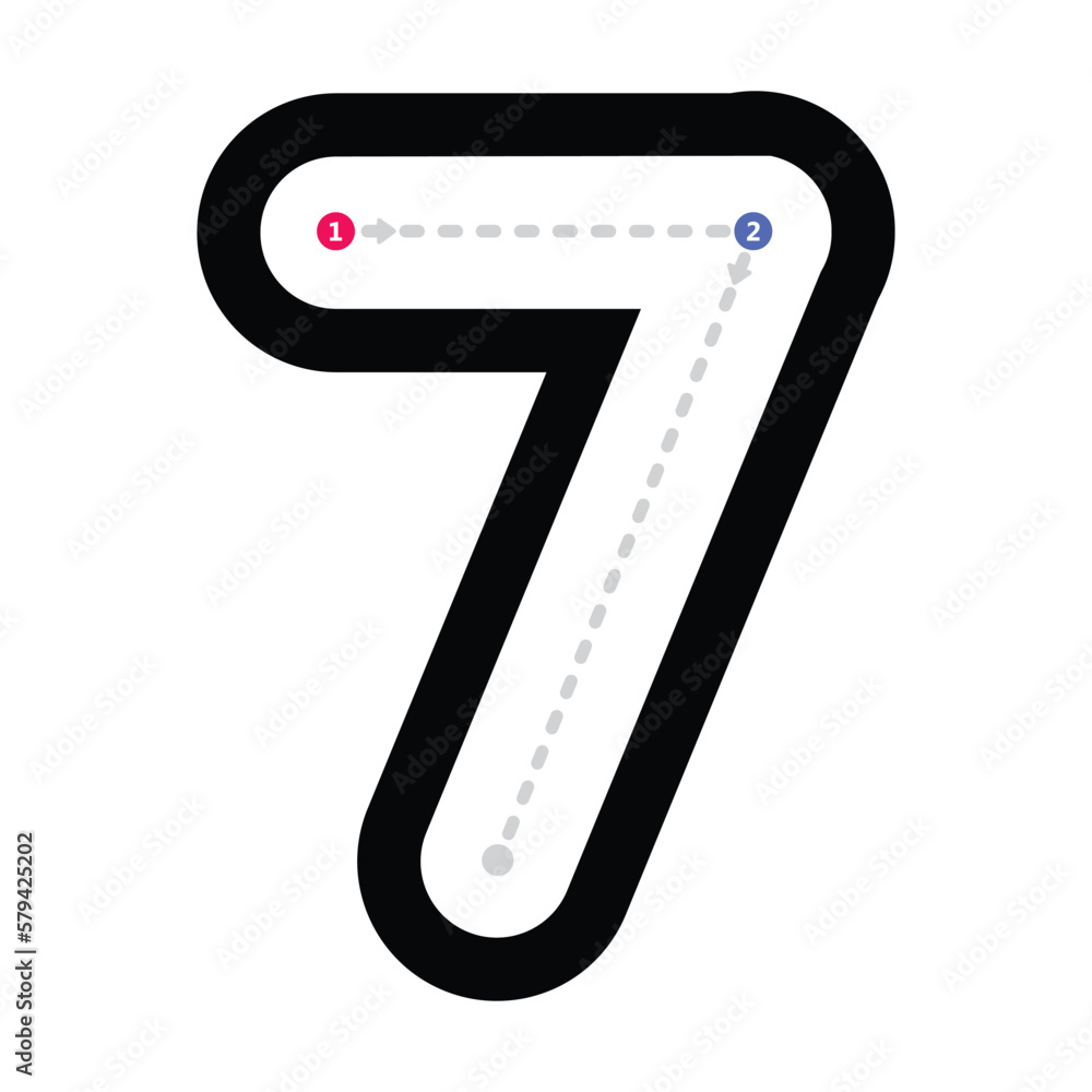 Tracing Number 7 Prewriting Dotted Line Math Worksheet Element For