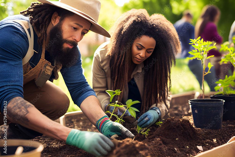 Photo & Art Print African American couple planting trees in community ...