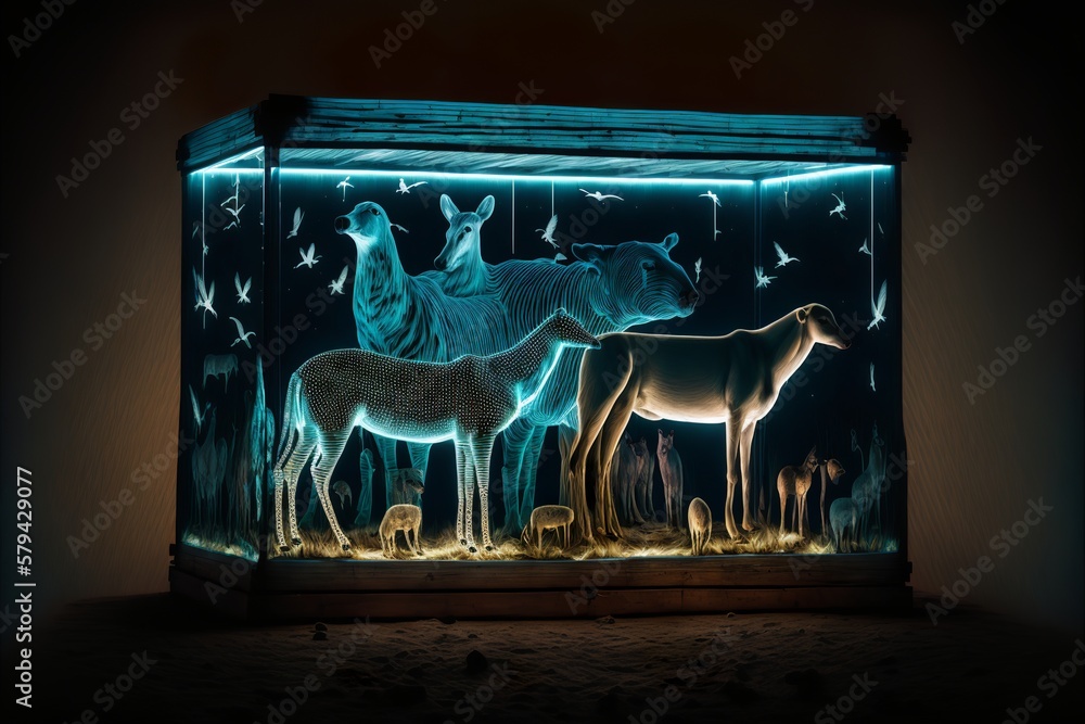 animals locked in a glass box illuminated with LED light Stock ...