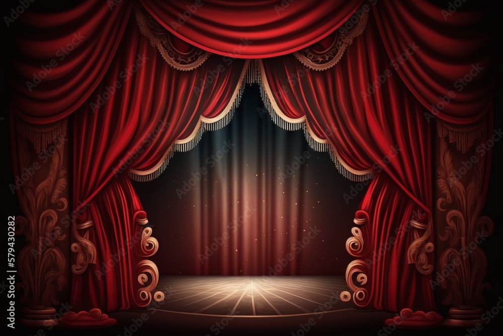 Step into a world of enchantment: Magic theater stage with red curtains ...