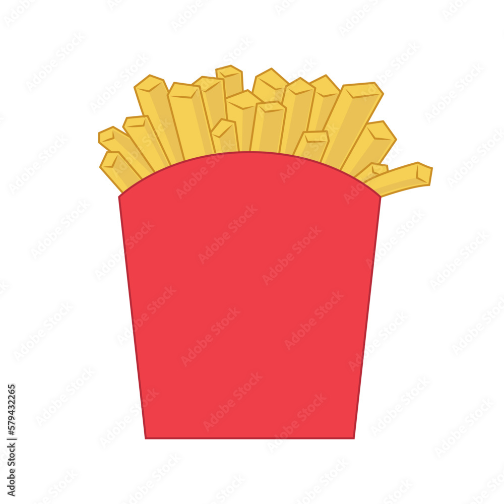 Cute cartoon french fries in a red box. Vector illustration isolated on ...