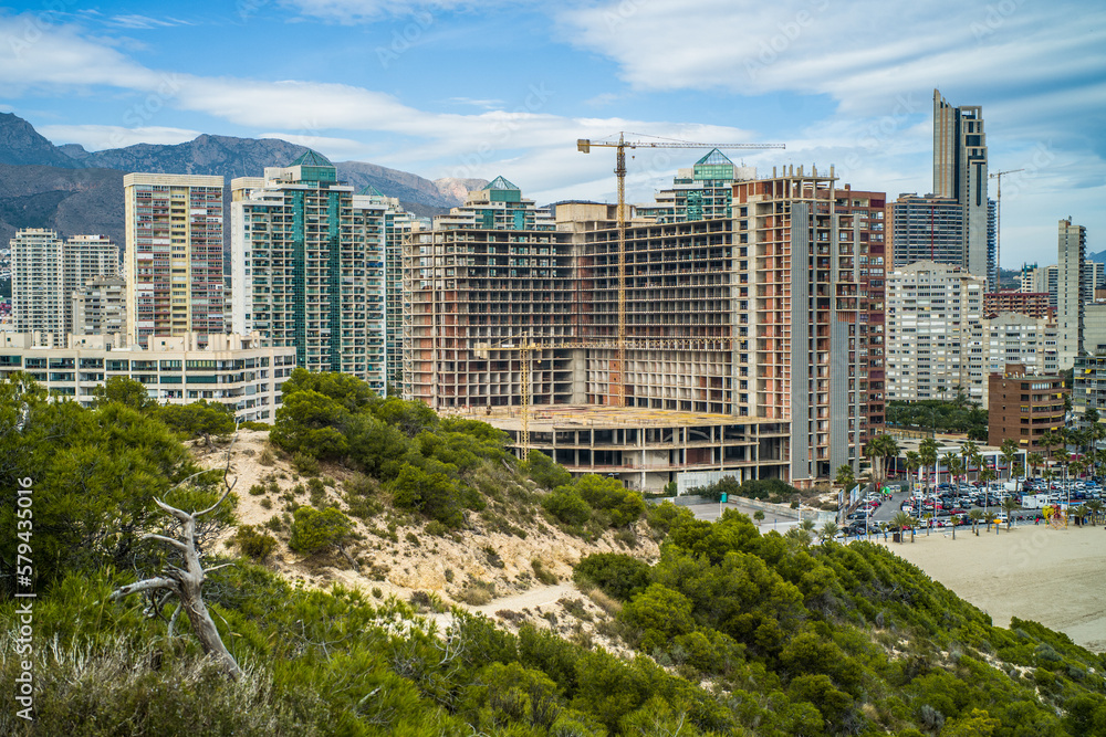 Benidorm tourist town. apartment buildings, hotels on La Cala de ...