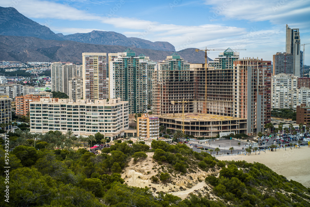 Benidorm tourist town. apartment buildings, hotels on La Cala de ...