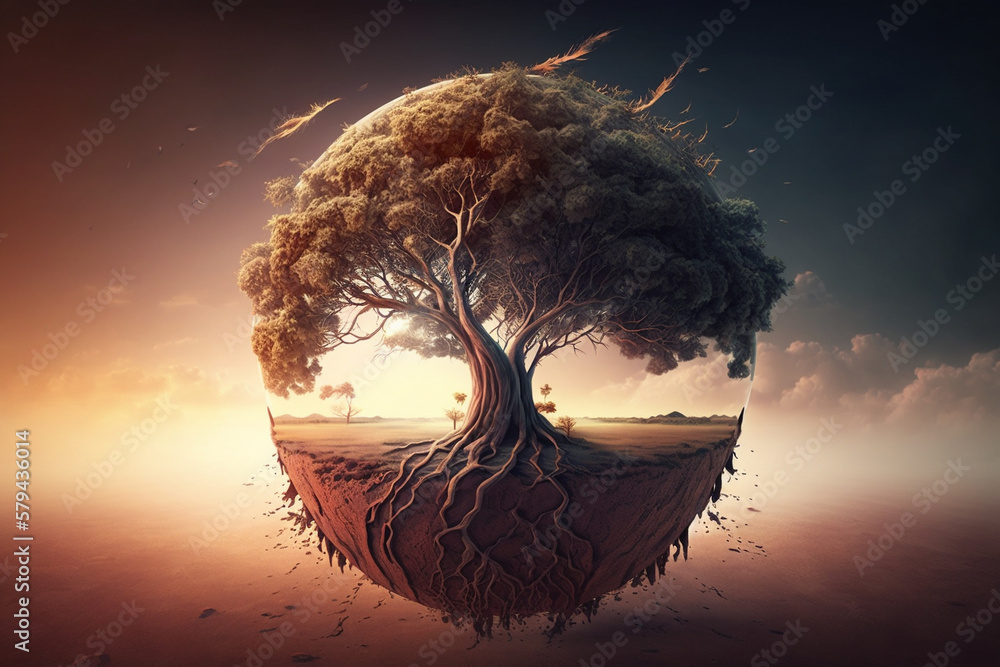 Global Warming concept with tree half living and the other half ...