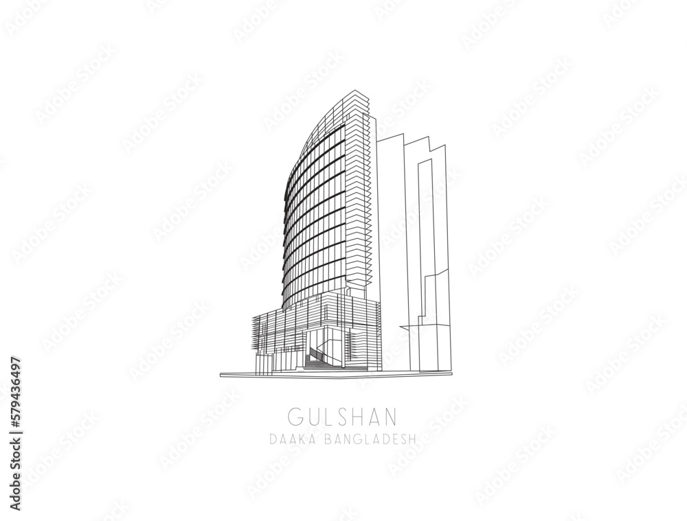 Gulshan Building Line Drawing Stock Vector | Adobe Stock