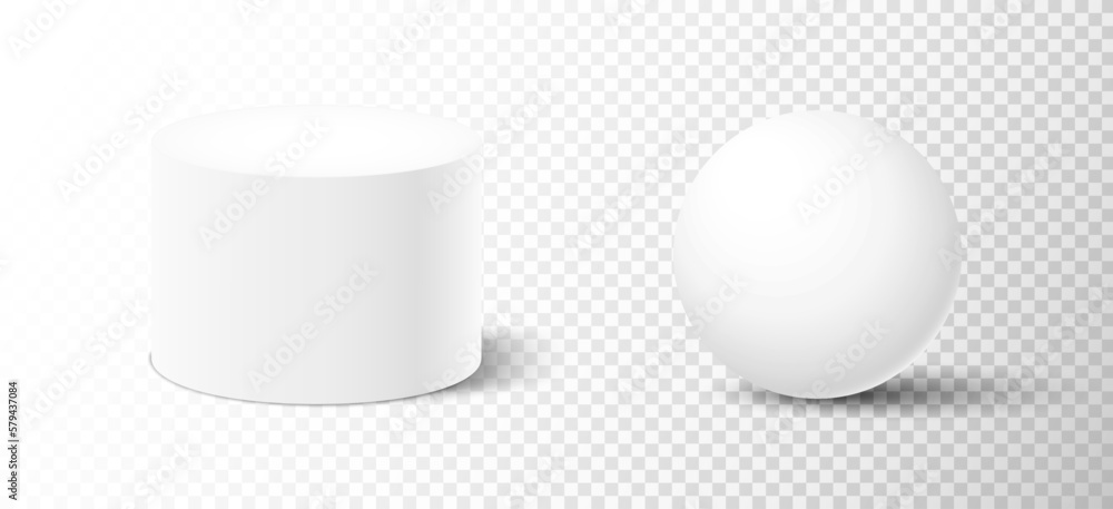 Realistic white cylinder and sphere with shadow isolated on transparent ...