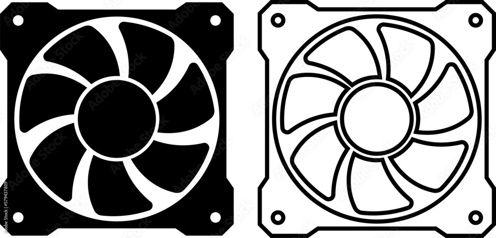 Cooler fan icon. Air ventilation. Computer cooler PC hardware. Modern ...