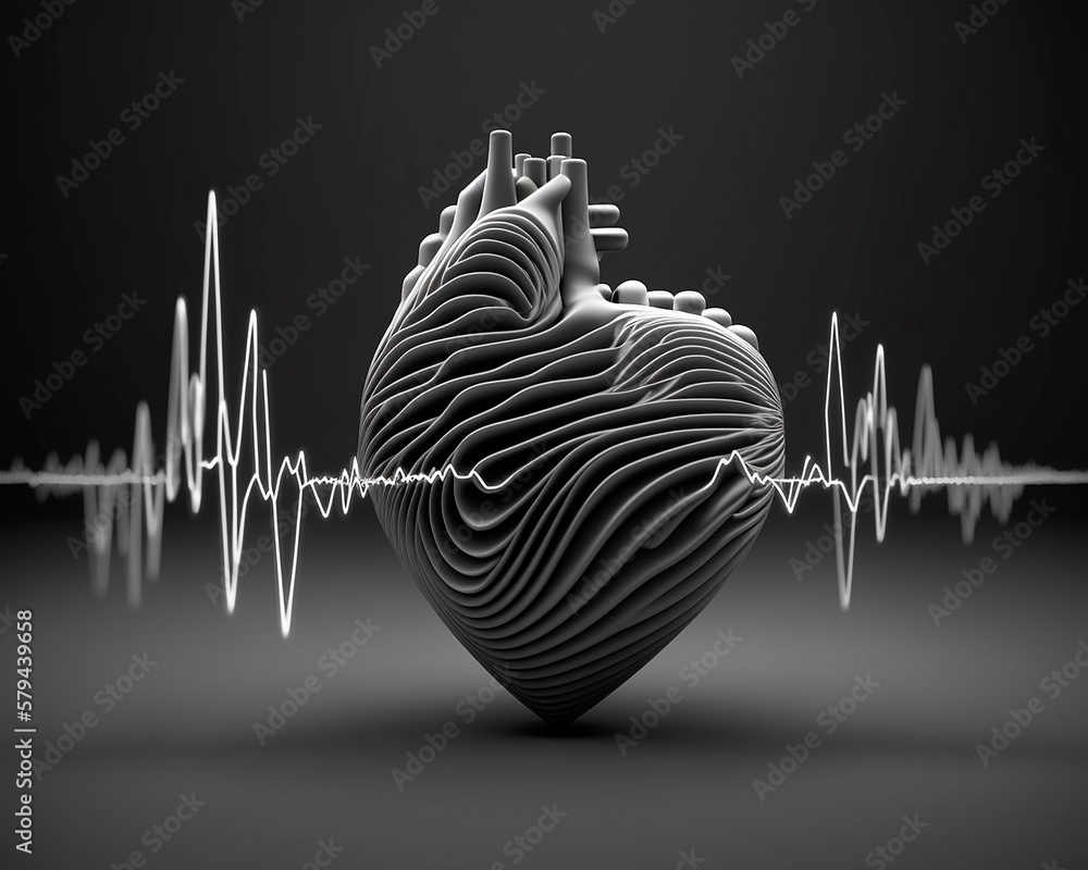 generative ai illustration of heart beat line forms a realistic heart ...