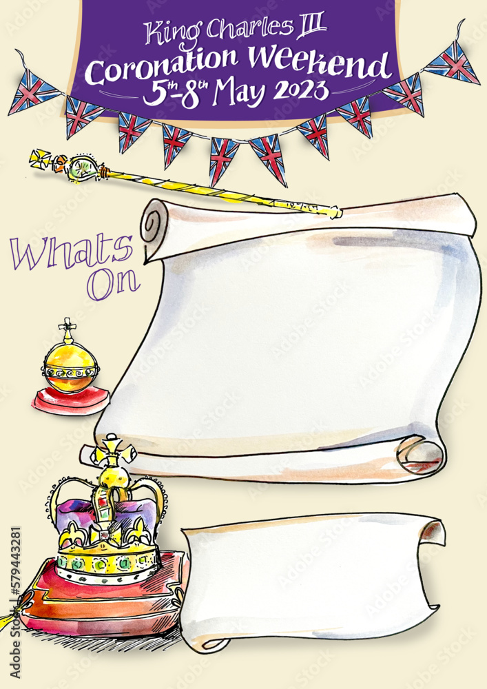 Blank poster for British celebrations of the Coronation weekend. Stock ...