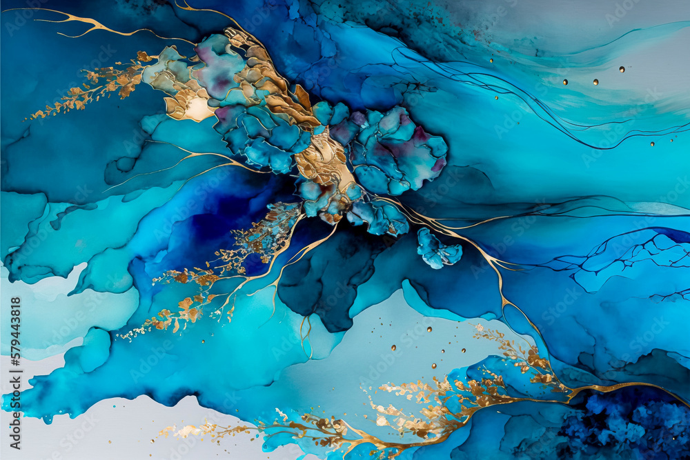 Captivating Blue and Gold Alcohol Ink Illustration: A Stunning Artwork ...