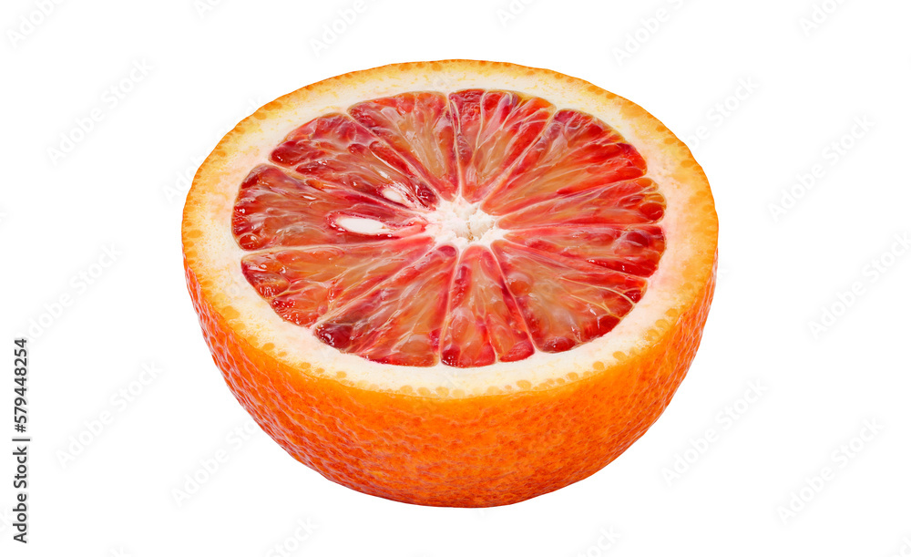 Bloody red orange kara-kara, cut in half, citrus fruit, isolated on ...