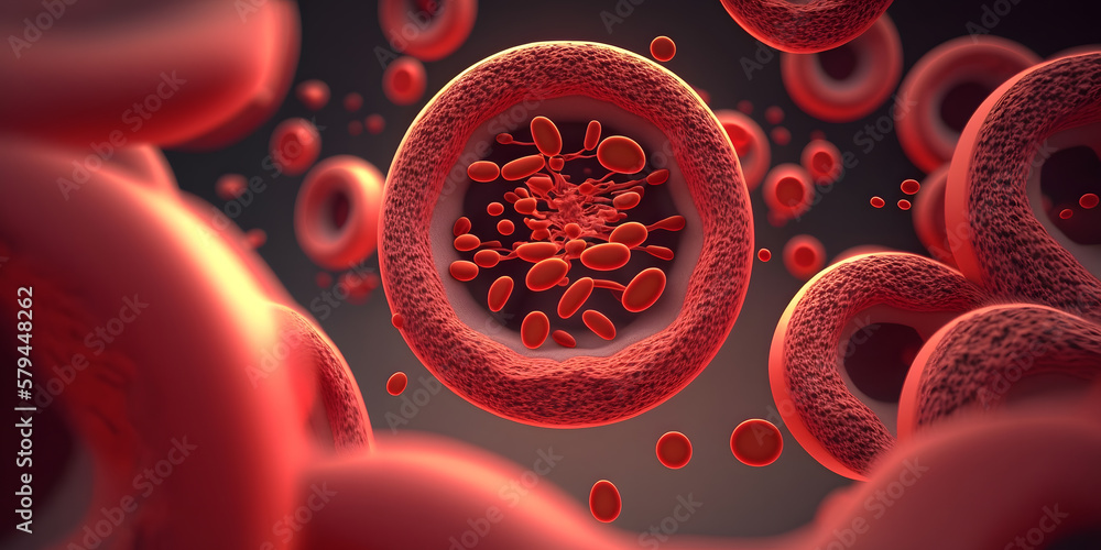 Mutation of red blood cells in vein after radiation. Banner biology ...