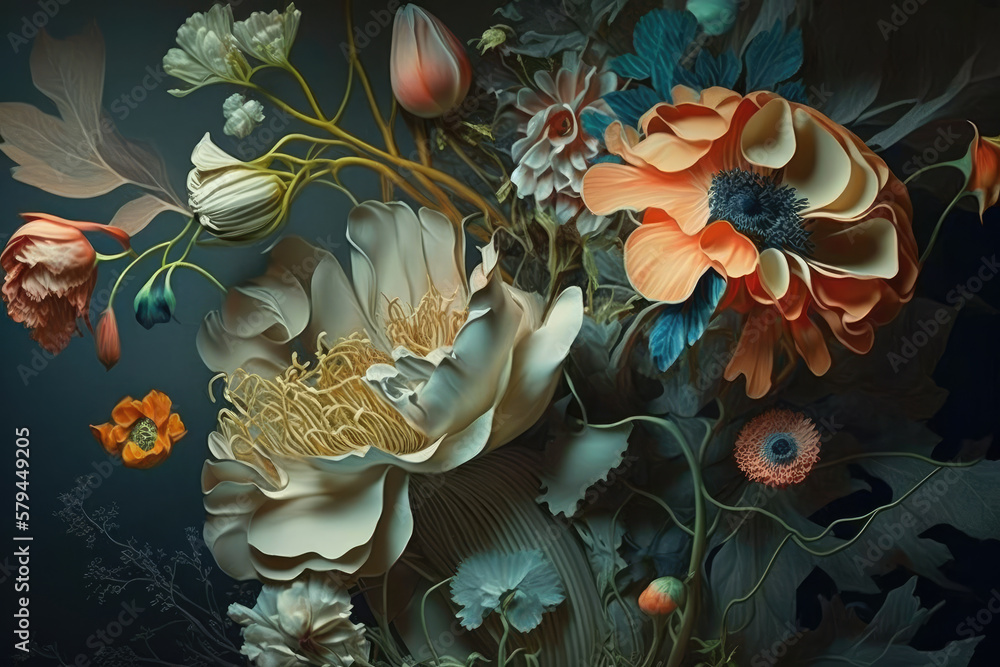 fantasy chic vintage wallpaper of a rococo blooms flowers dreamy ...