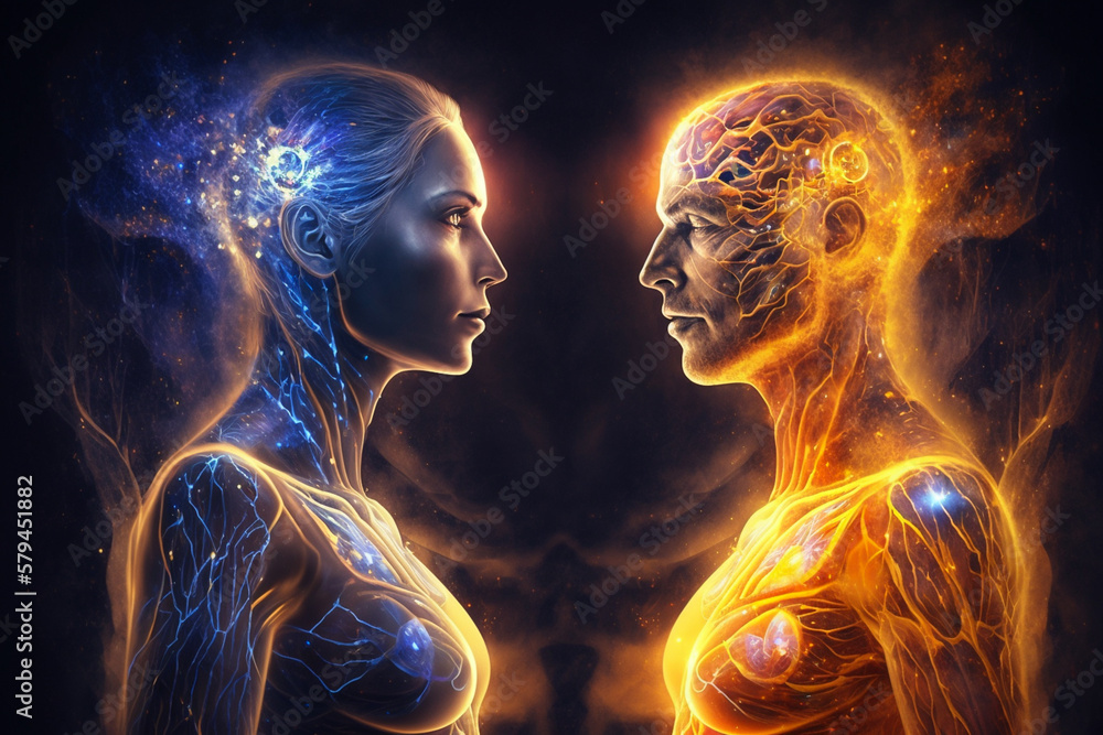 Soul mate reunion. Concept of meditation and spiritual practice for ...