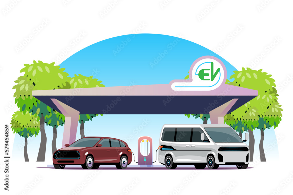 Electromobile charging station. Electric car charging at charger ...