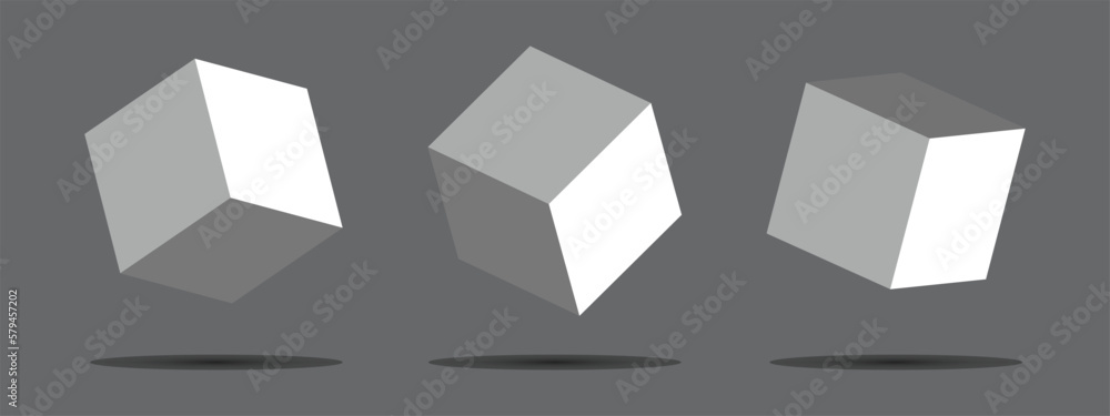 vector illustration of perspective projections of 3d cubes with shadow ...