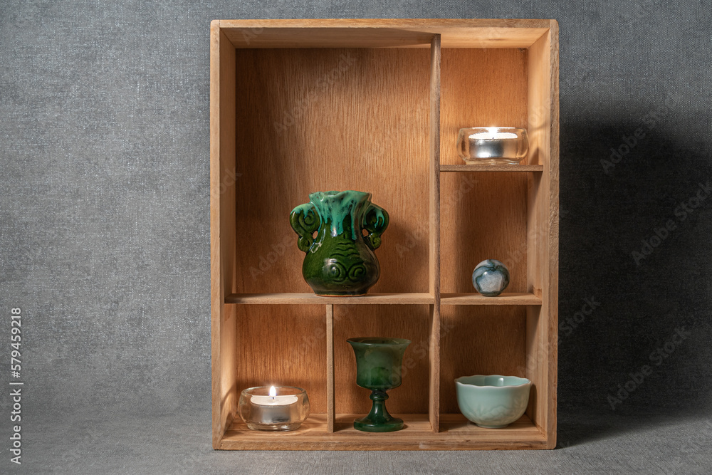 A vertical box or drawer with partitions, shelves, for distributing and ...