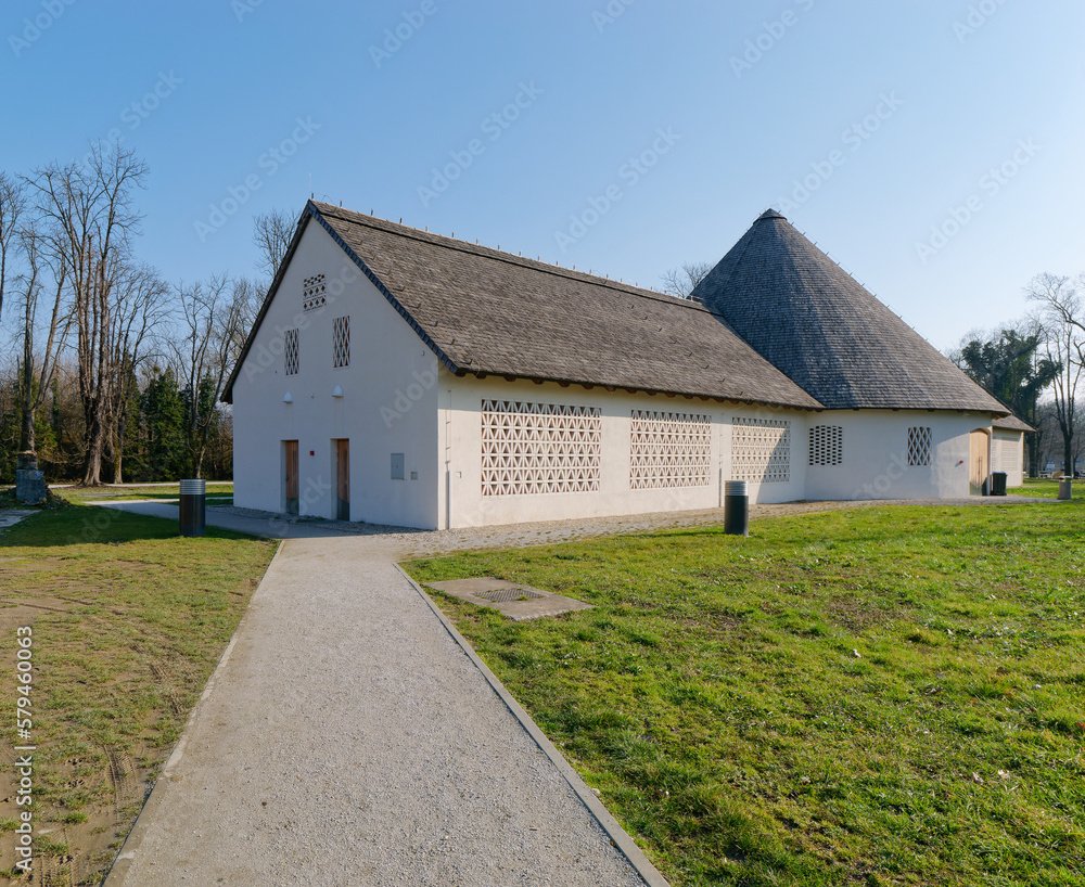 Side view of the entrance at the threshing barn, a unique preserved ...