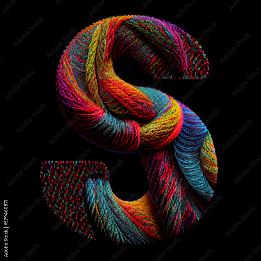 Knitted letter S, bright colors. Created with Generative AI technology ...