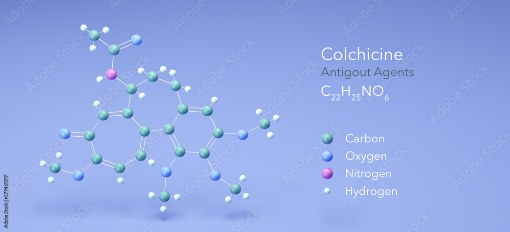 colchicine molecule, molecular structures, antigout agents, 3d model ...