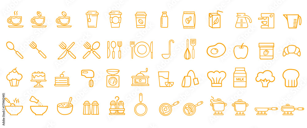 Food and drinks set icons for menu, infographics, design elements ...