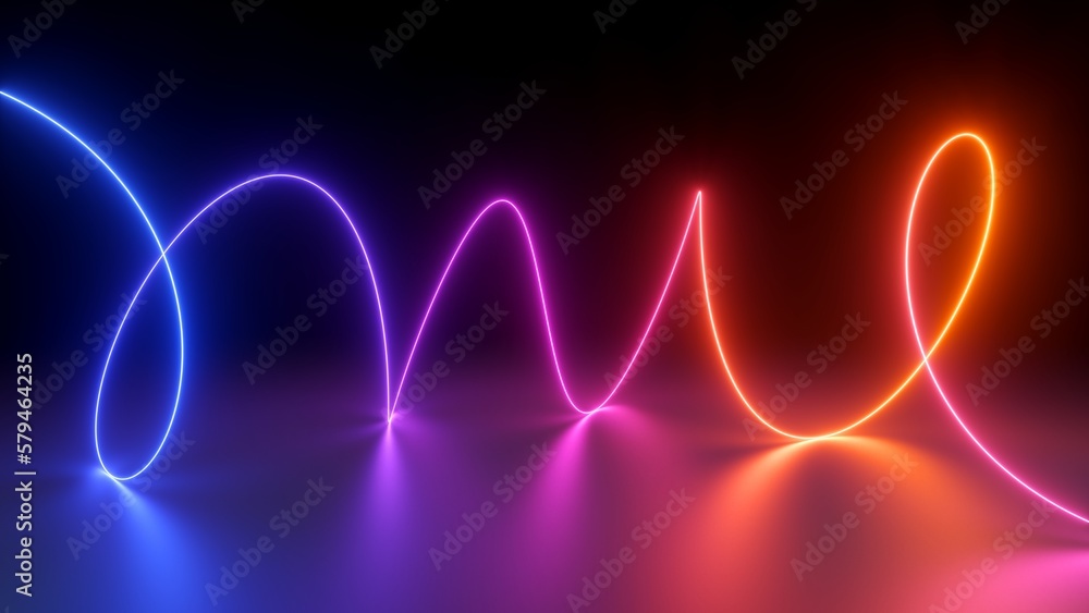 3d render, abstract background of colorful neon spring, glowing line ...
