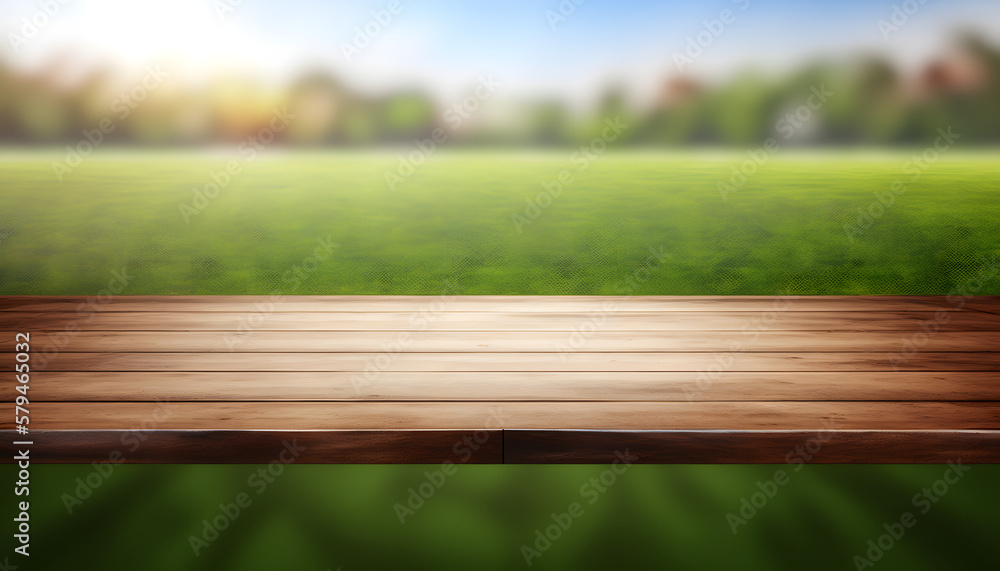 football field background with a table for bottle or beer application ...