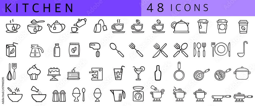 Cooking related line icon set. Cooking recipe outline vector signs and ...