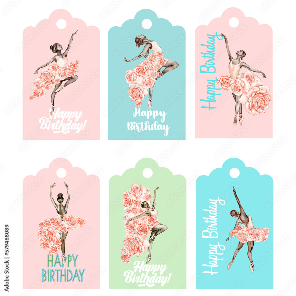 Set of happy birthday tags. Illustration isolated on white background ...