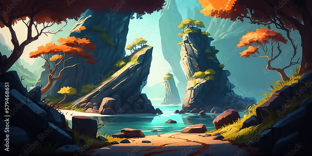 Fantasy 2d game art, illustration, gaming background generated ai Stock ...