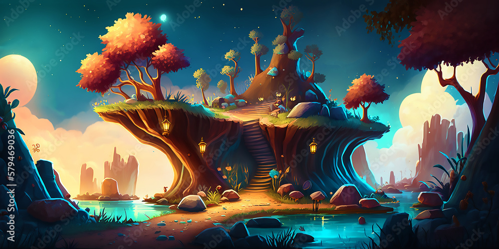 Fantasy 2d game art, illustration, gaming background generated ai Stock ...