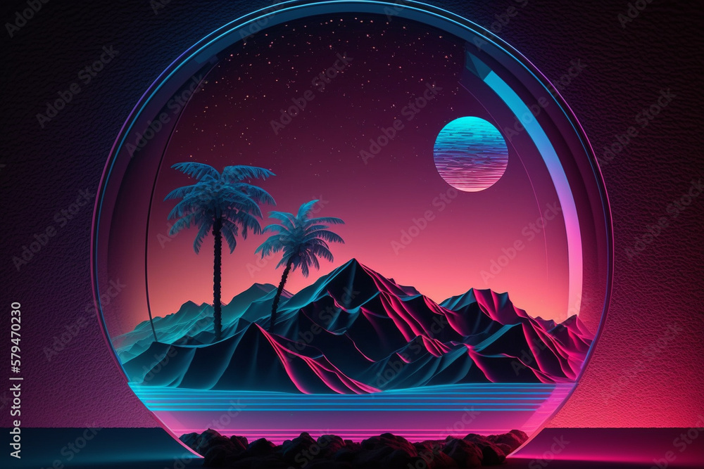 AI-Generated Neon Cosmic Mountain Sphere Wallpaper - Neon light Glow ...