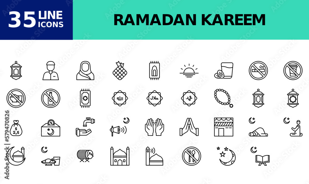 Icon Pack Ramadan Kareem, Fasting, Islamic Day, Muslim, Legal. editable ...