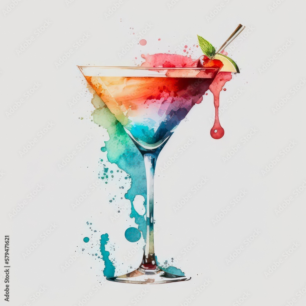 Watercolor illustration of an exotic cocktail isolated on white ...