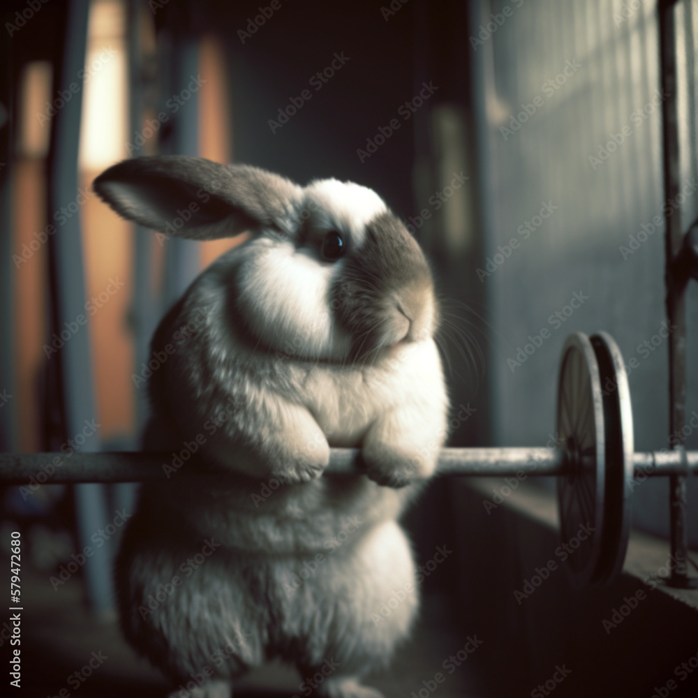 Fitness Bunny. Bunny at the Academy. Cartoon strong muscular bunny ...