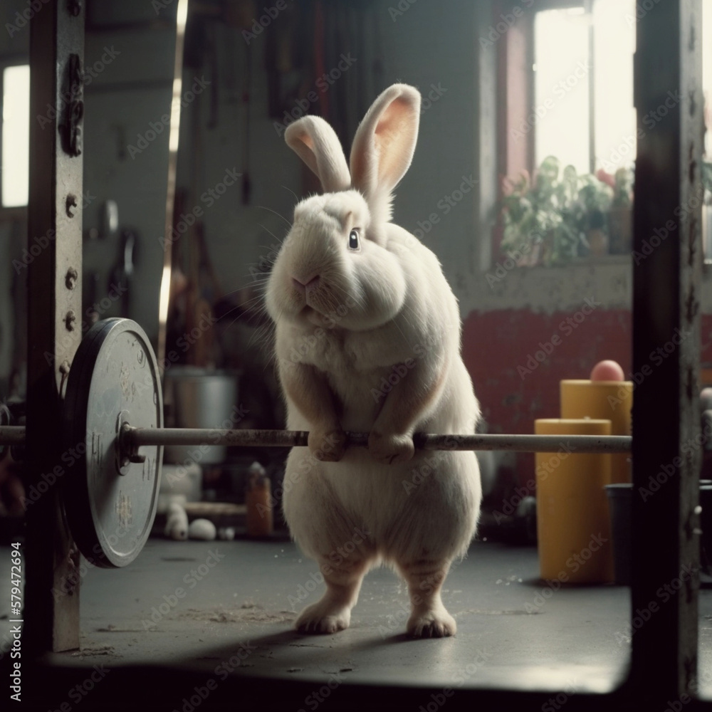 Bunny At The Academy Fitness Bunny Cartoon Strong Muscular Bunny