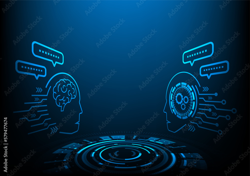 Human Chat with ai, Chat GPT. Technology communication, blue background ...
