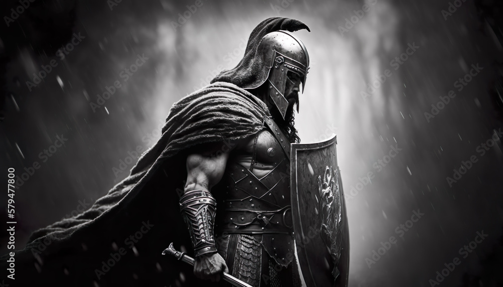 Side view of a brave Viking warrior as he steps on to the battlefield ...