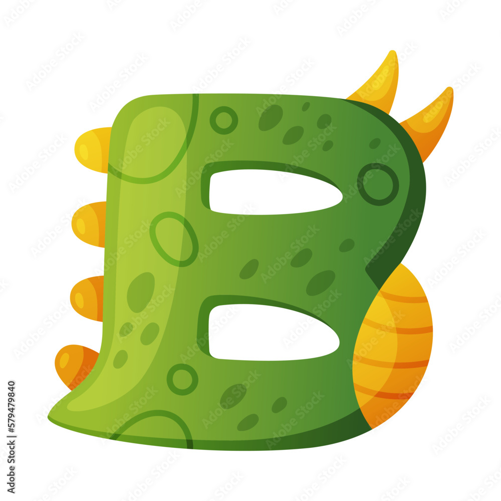B consonant letter dino font. Dinosaur alphabet, cute dino effect green ...