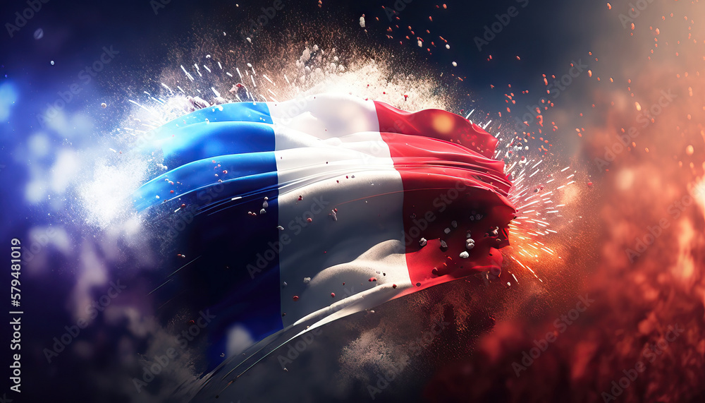 AI generated background with beautiful fireworks and flag of france ...