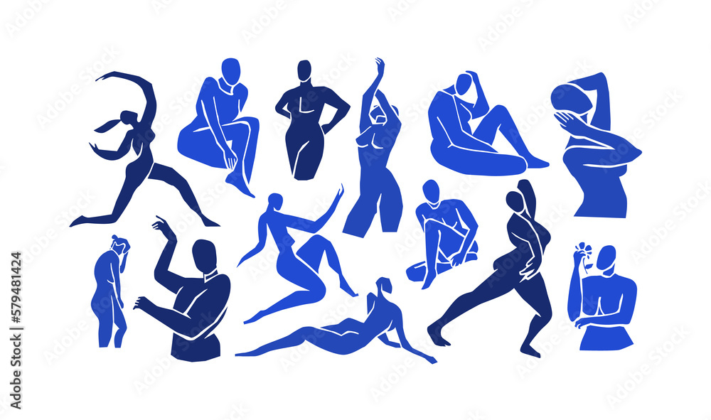 Abstract androgynous blue people body silhouette illustration set on ...